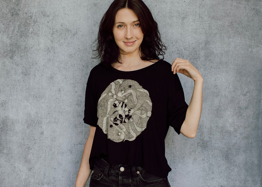 Otters Open Neck Crop Tee | Fennec Design